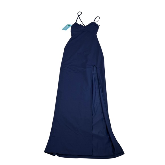 Dalvi | Dresses | Dalvi Vtg Navy Blue Maxi Gown High Slit Spaghetti ...